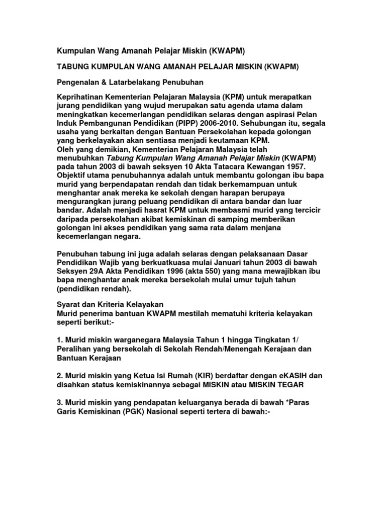 Kumpulan Wang Amanah Pelajar Miskin | PDF