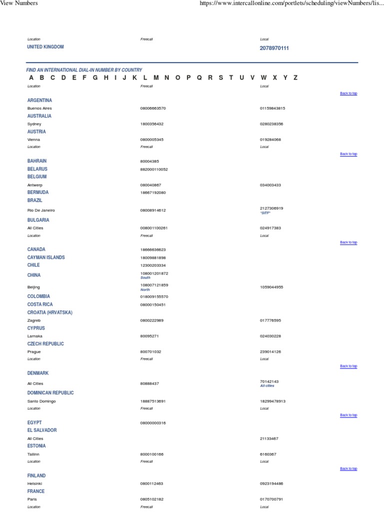 International Dial-In Numbers List | PDF | Business
