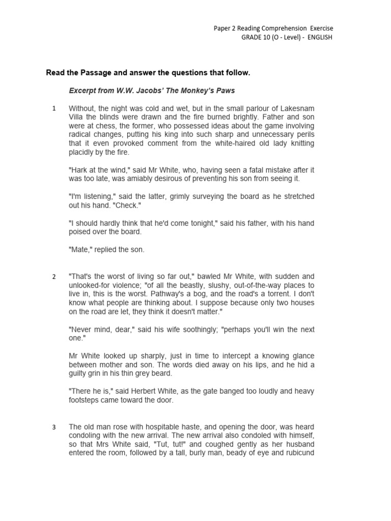 Paper 2 Reading Comprehension Exercise | PDF