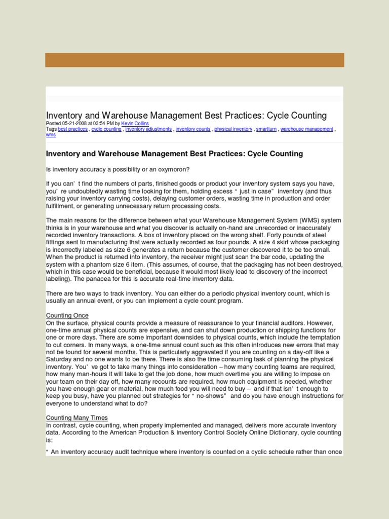 6 Inventory Warehouse Management Best Practices Cycle Counting | PDF ...