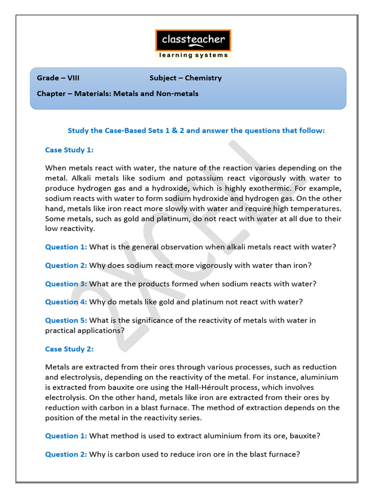 VII - Chem - Materials Metals and Non-Metals - Case Based Questions | PDF