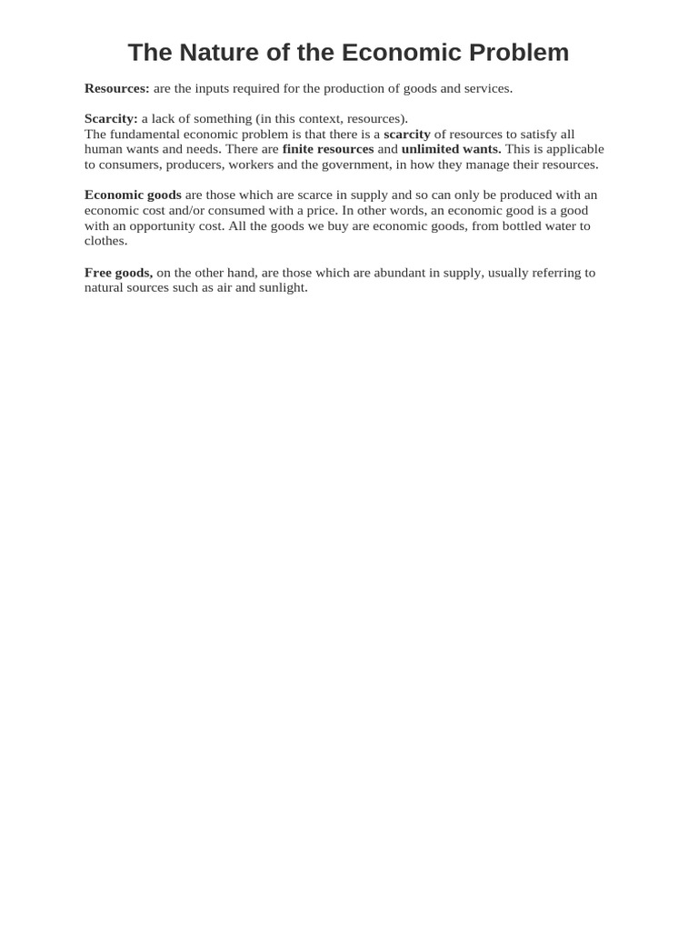 Chapter 1 - The Nature of Economic Problem | PDF