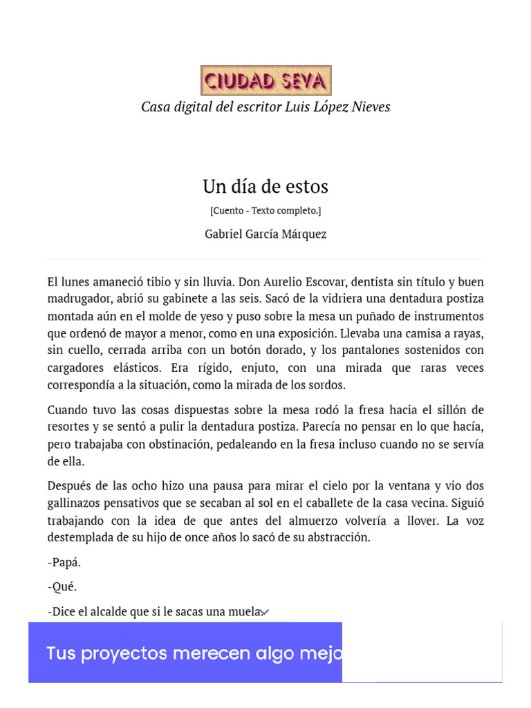 Un Día de Estos - Gabriel García Márquez - Ciudad Seva - Luis López ...
