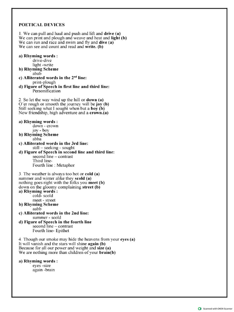 STD 10 Poetical Devices | PDF