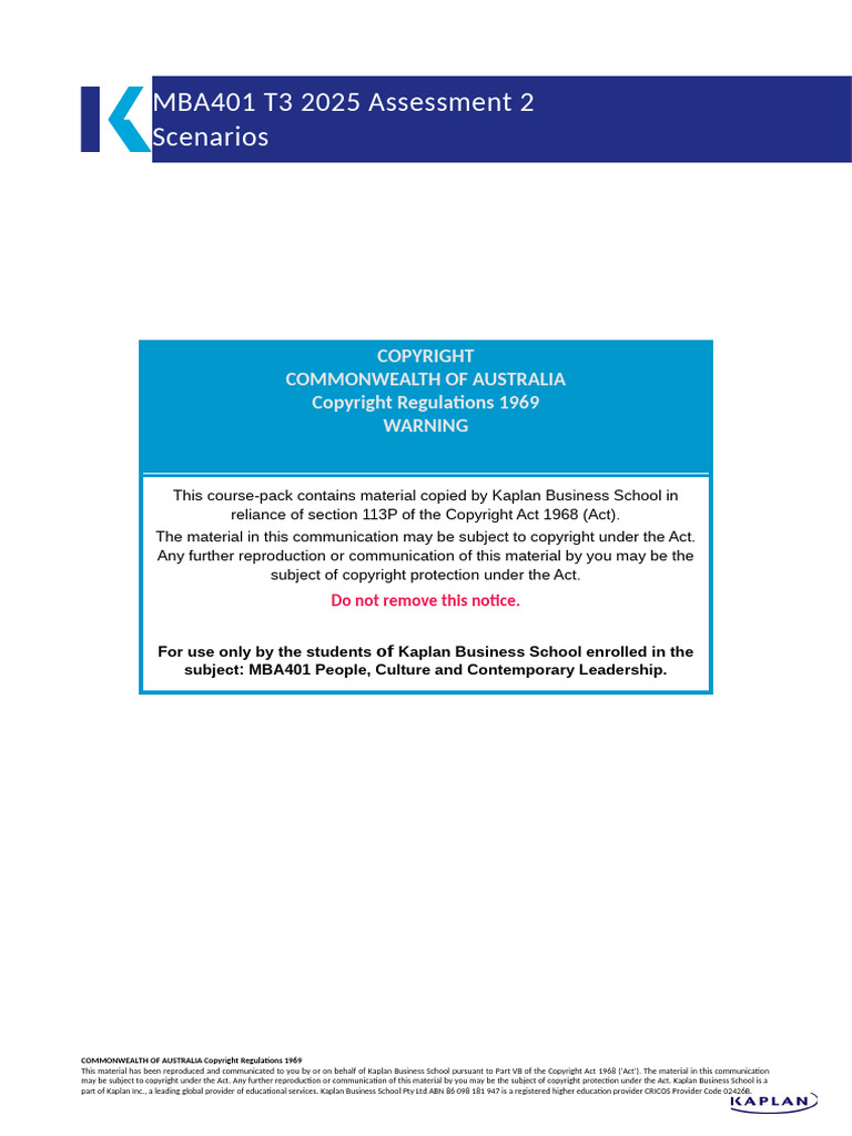 MBA401 T3 2025 Assessment 02 Scenarios For Students BNE1 v2 | PDF ...