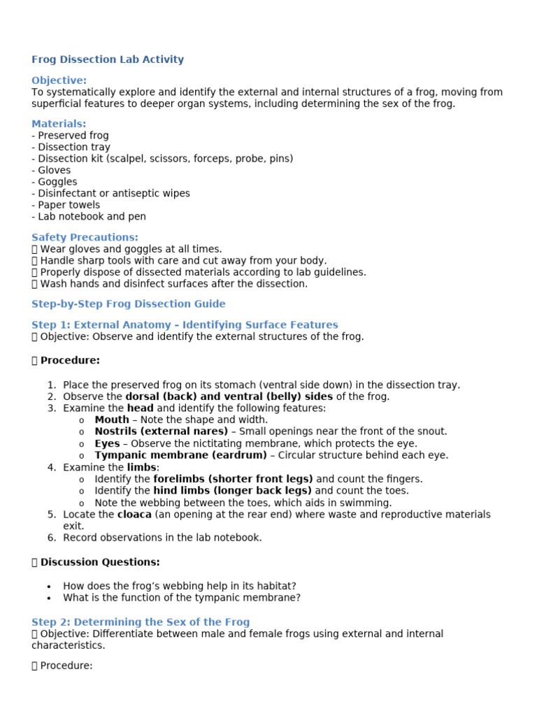 Frog Dissection Activity | PDF | Heart | Frog