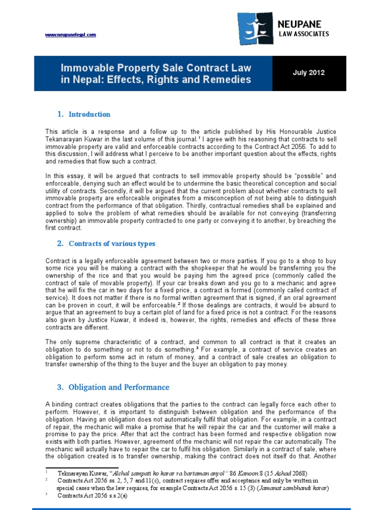Immovable Property Sale Contracts in Nepal | PDF | Specific Performance ...