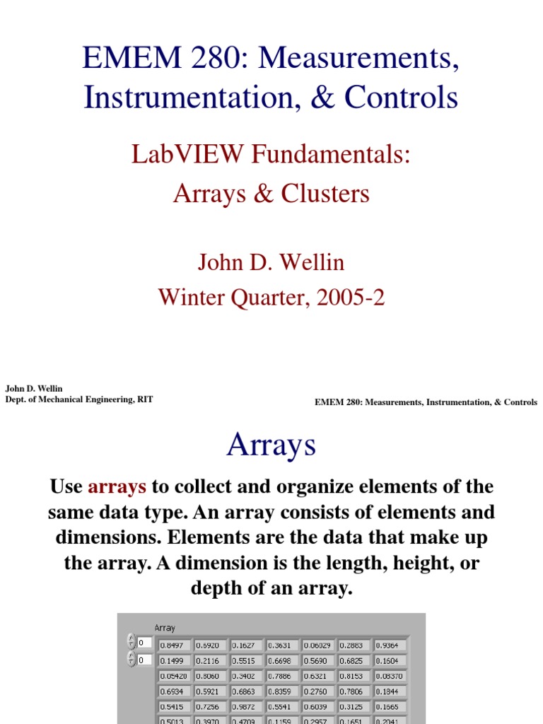 Labview Fundamentals Arrays And Clusters Pdf Matrix Mathematics Instrumentation
