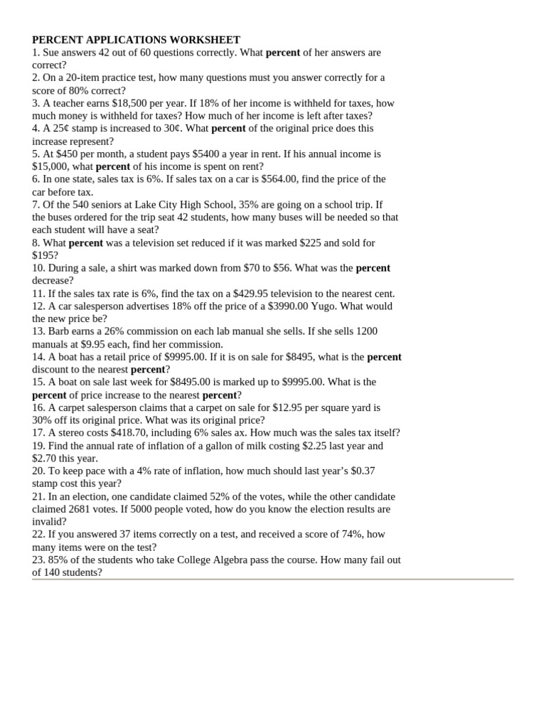 Percentage Application Worksheet | PDF | Taxes | Sales