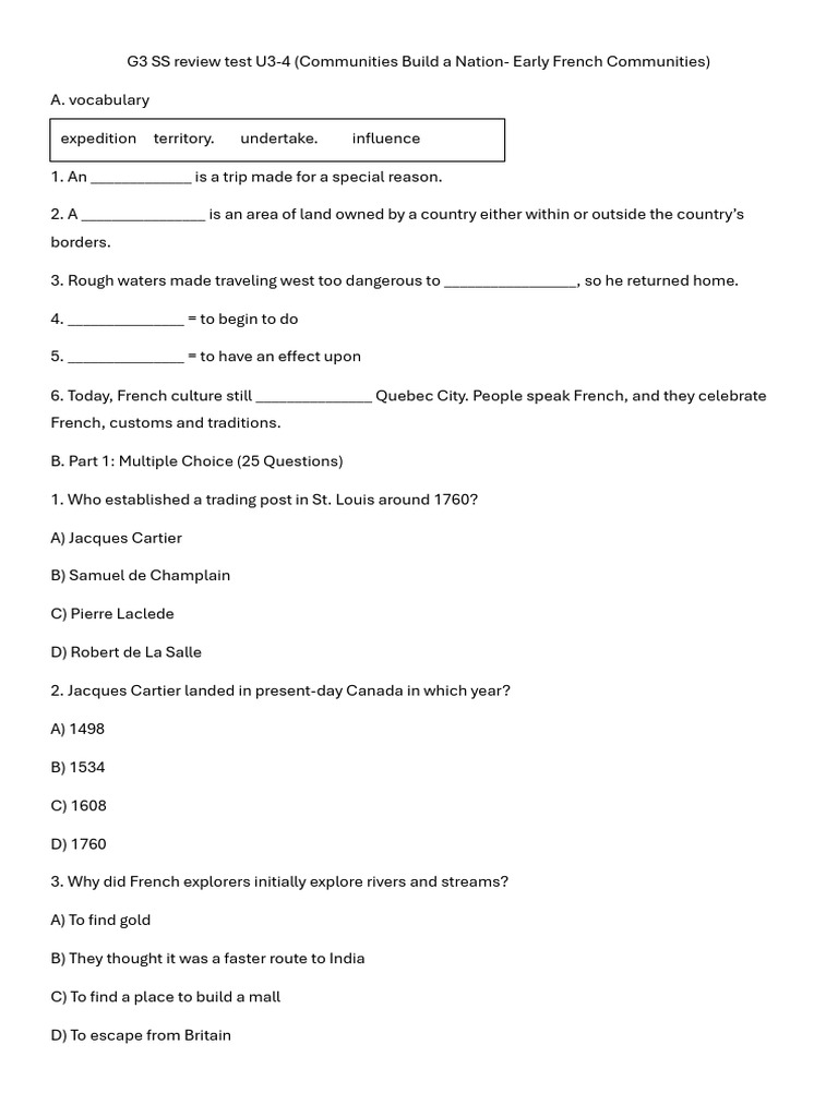 G3 SS Review Test U3.4 | PDF | Mississippi River | Quebec