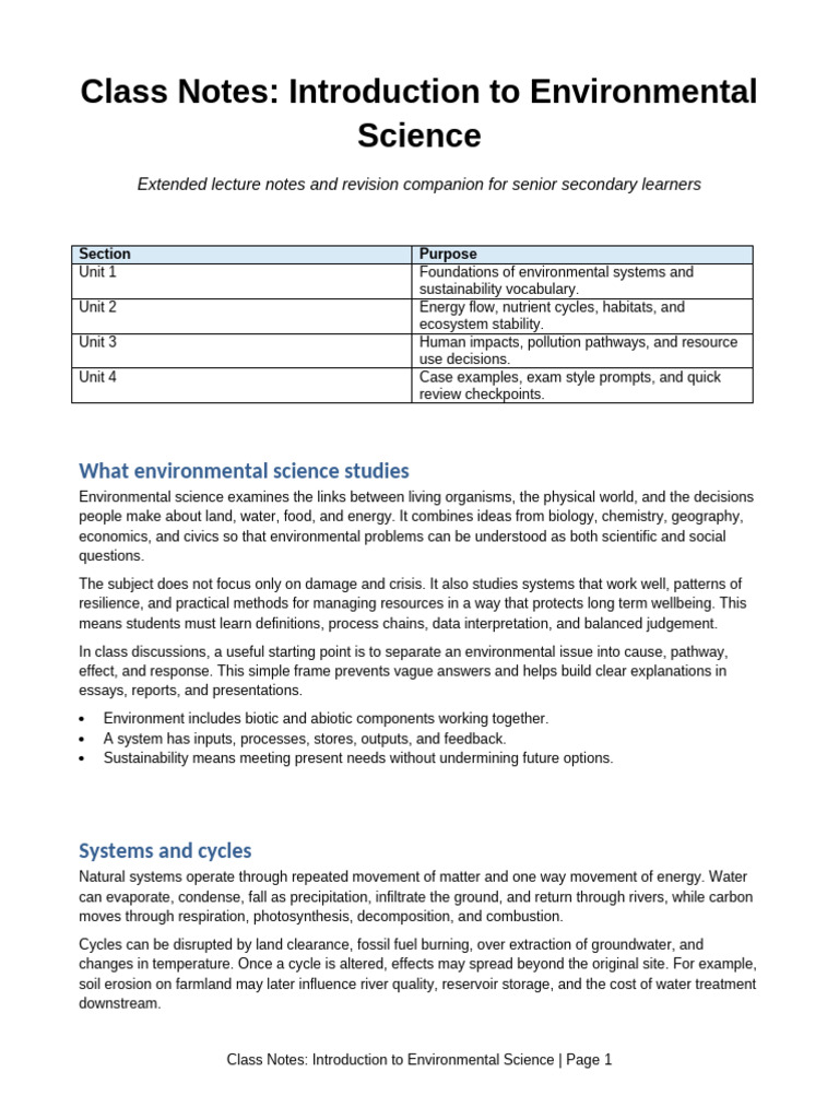 Class Notes Environmental Science | PDF | Ecosystem | Climate Change ...