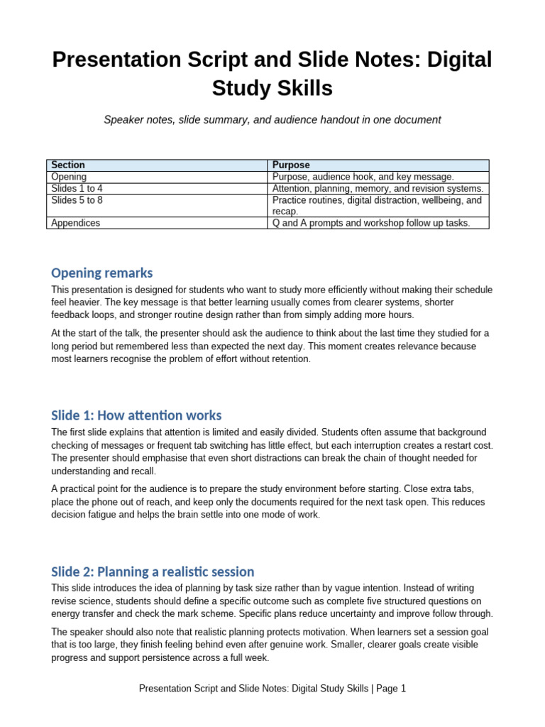 Presentation Digital Study Skills | PDF | Recall (Memory) | Study Skills