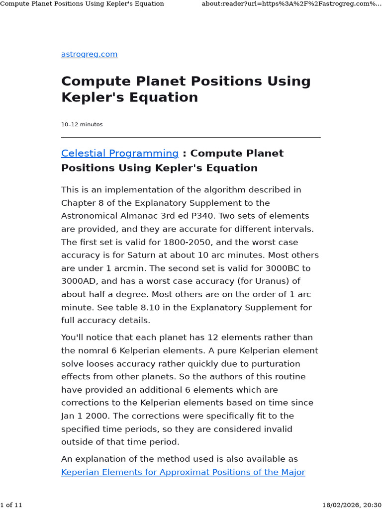 Compute Planet Positions Using Kepler's Equation | PDF | Planets In ...