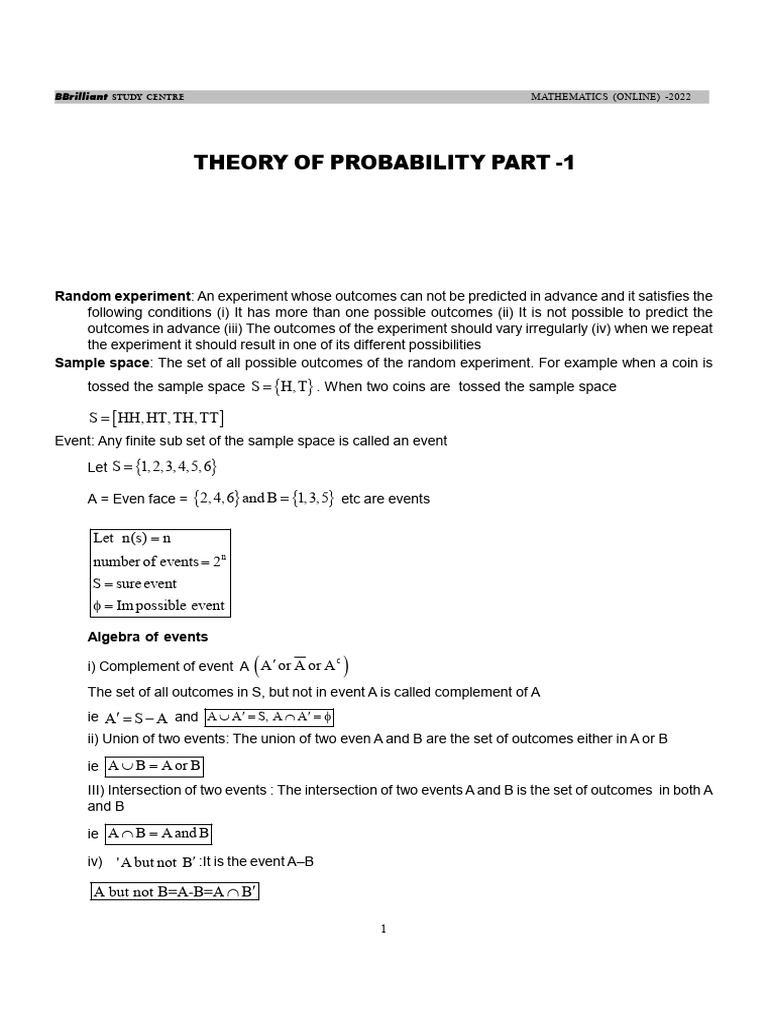 Theory of Probability [XI] [Lecture Note] | PDF | Probability ...