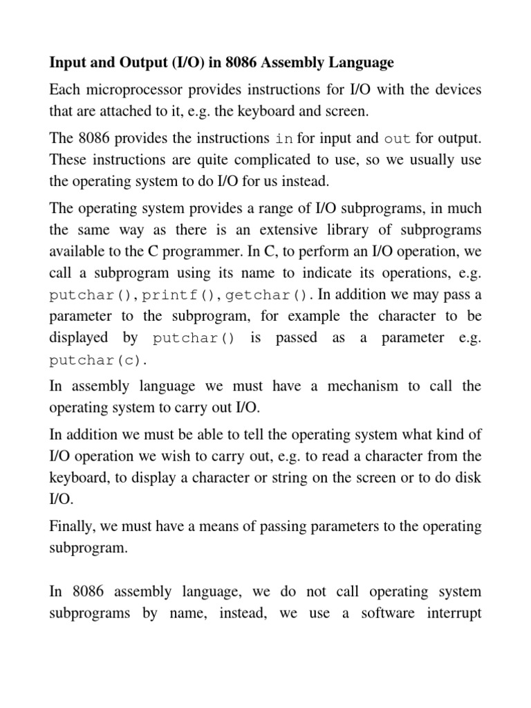 Input Output in Assembly Language | PDF | Subroutine | String (Computer Science)