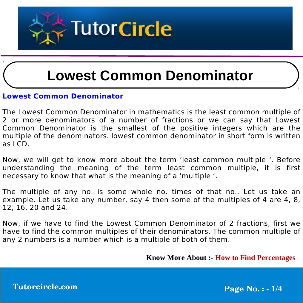 Lowest Common Denominator | PDF | Fraction (Mathematics) | Mathematical Concepts