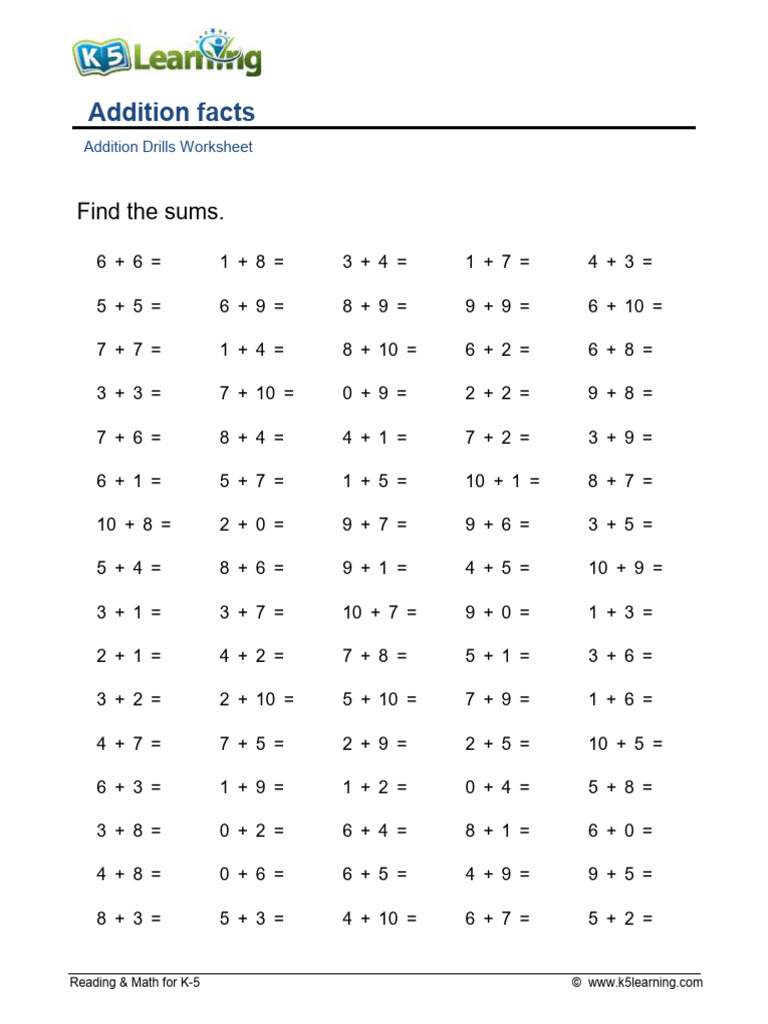 Addition Facts to 10 Horizontal e | PDF