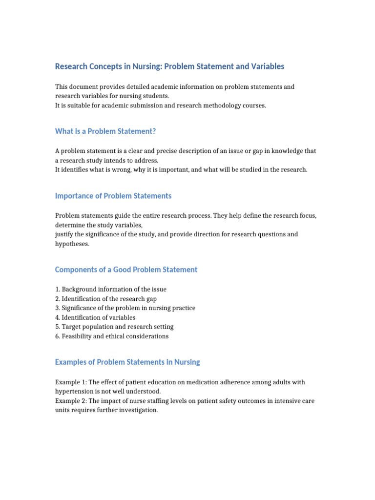 Nursing Problem Statement and Variables | PDF | Nursing | Hypertension