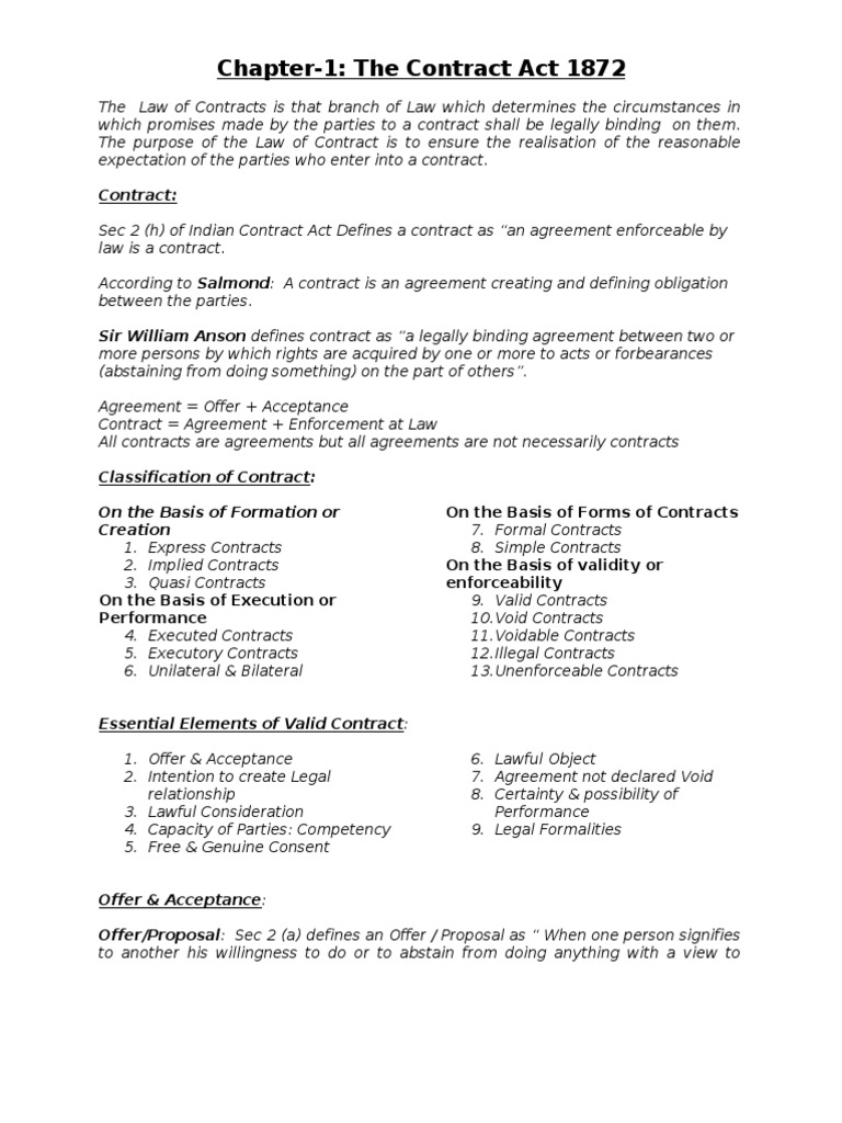 Contract Act | PDF | Offer And Acceptance | Contract Law