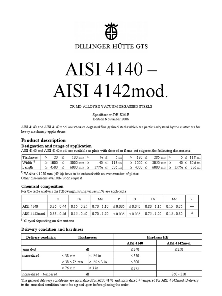 AISI 4140 and 4142 Steel Specifications | PDF