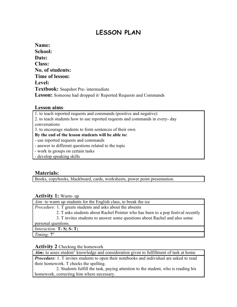 Lesson Plan | PDF | Lesson Plan | Sentence (Linguistics)
