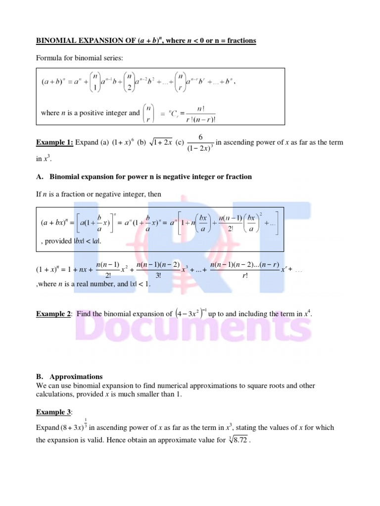 Binomial Expansions (Notes & Exercises) | PDF | Number Theory ...