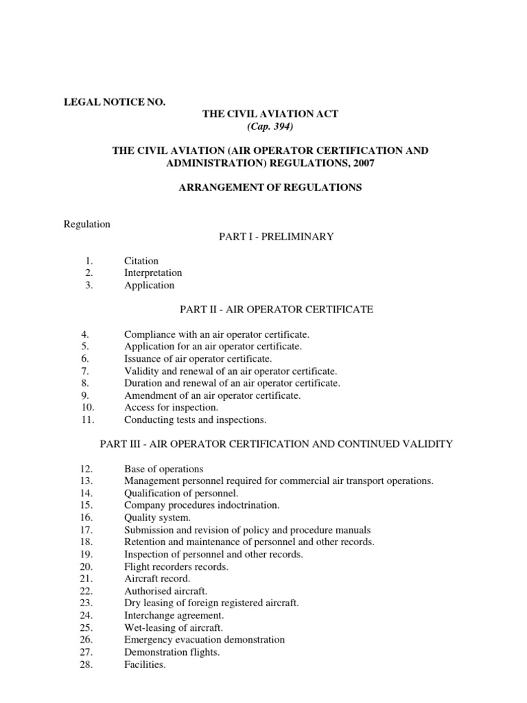Civil Aviation Air Operator Certificate and Administration Regulations ...