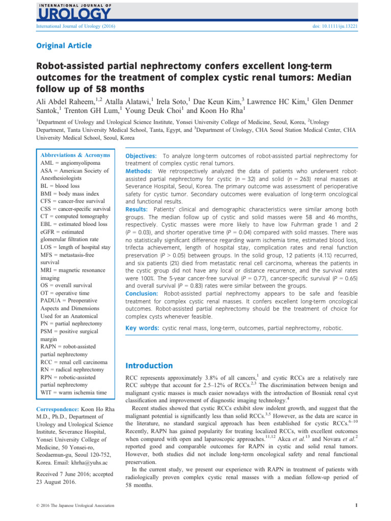 Abdel Raheem Et Al. 2016 - Robot-Assisted Partial Nephrectomy Confers ...