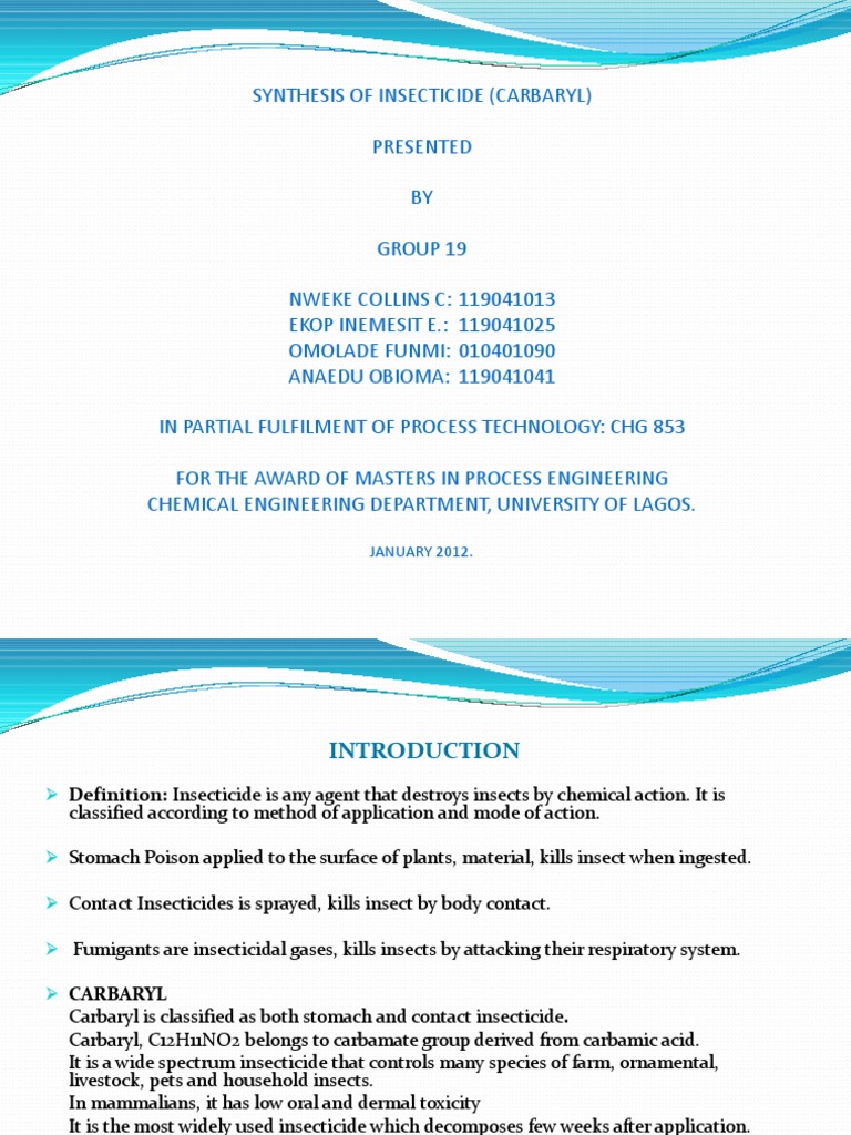 Carbaryl Insecticide Synthesis Overview | PDF | Insecticide | Chemical ...