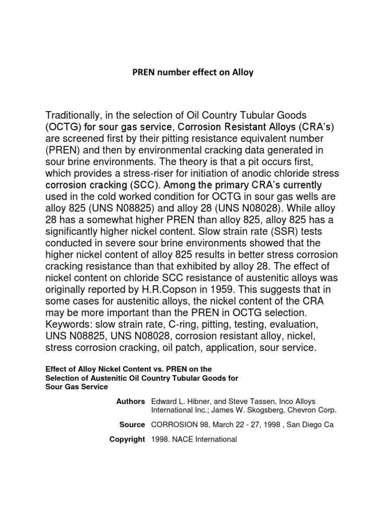 PREN Number Effect On Alloy | PDF | Corrosion | Alloy