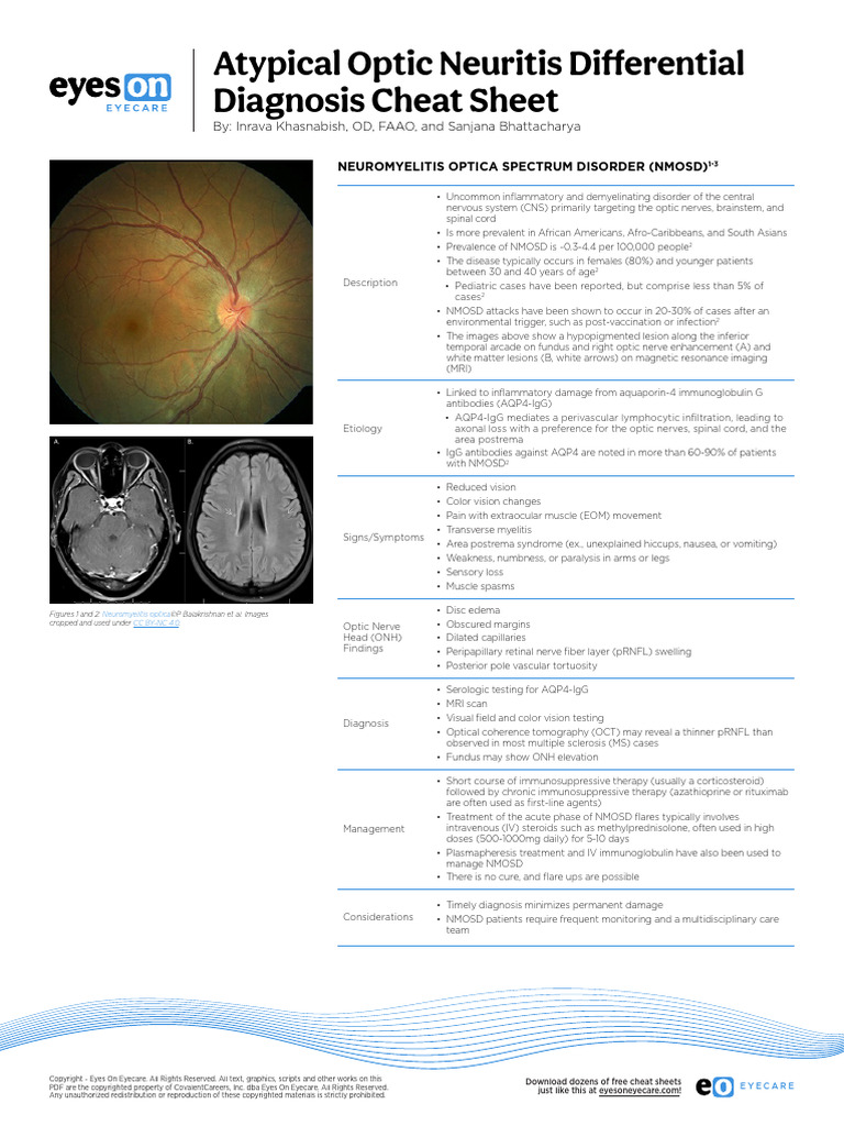 Atypical Optic Neuritis Differential Diagnosis - Cheat-Sheet | PDF