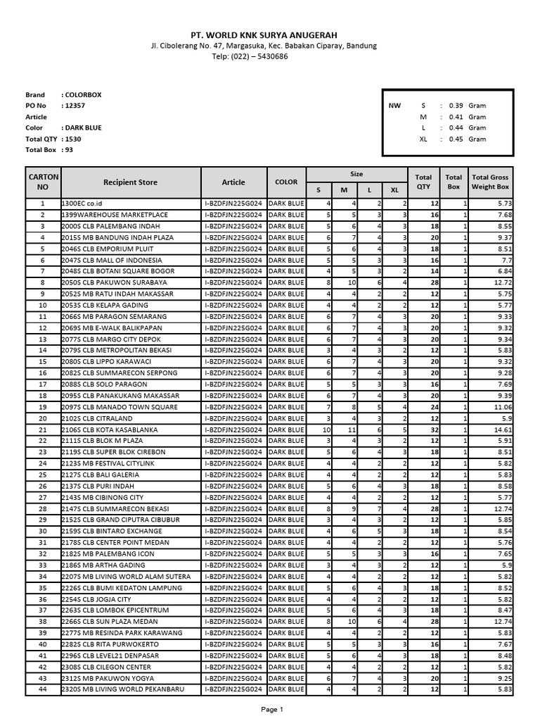 [G024] Form Packing List LJR | PDF