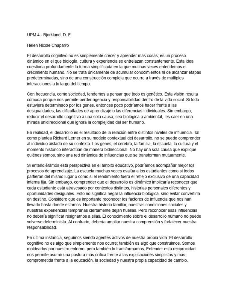 UPM 4 - Bjorklund, D | PDF | Aprendizaje | Desarrollo cognitivo