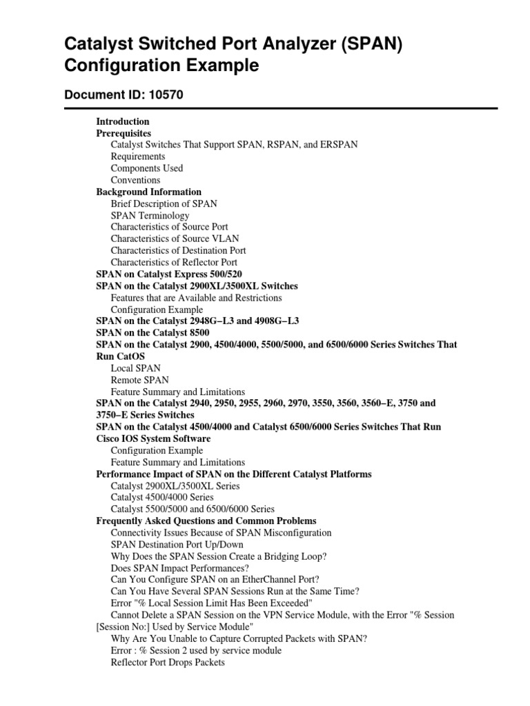 Catalyst Switched Port Analyzer (SPAN) Configuration Example | PDF ...