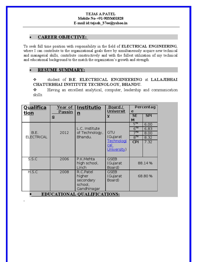 Electrical Engineering Resume | PDF