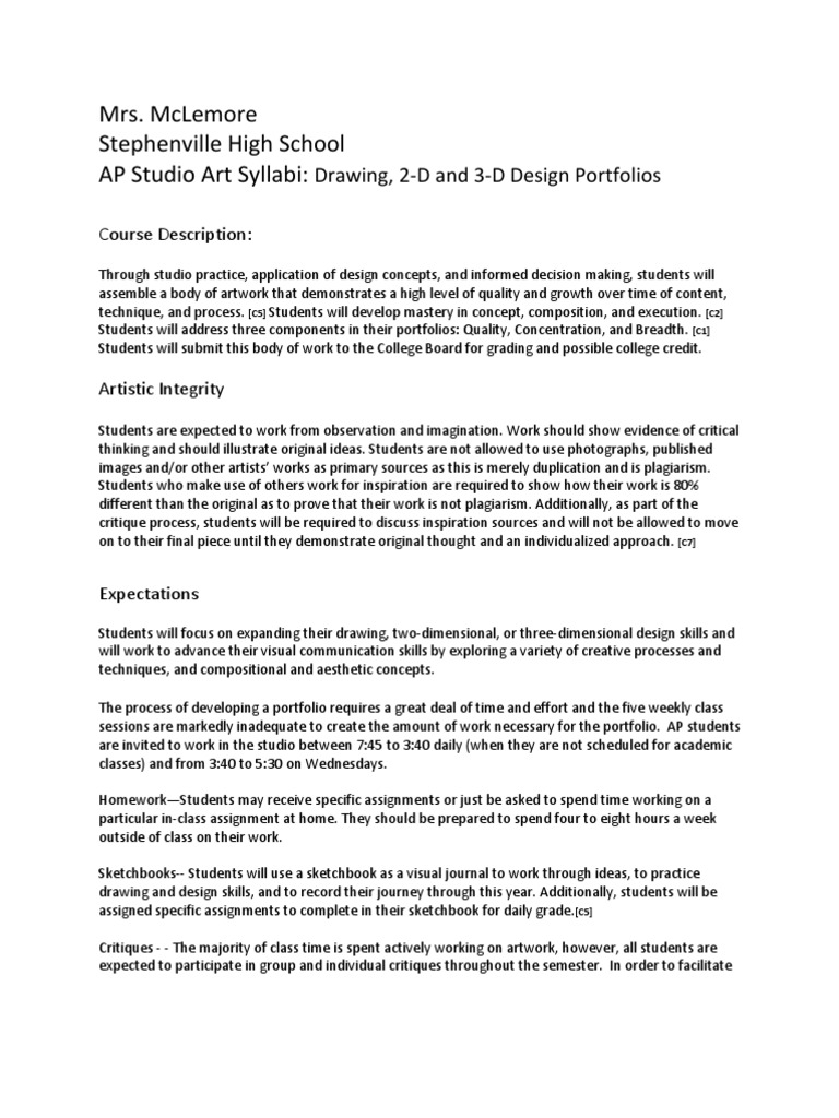 AP Studio Art Syllabus Overview | PDF | Drawing | Homework