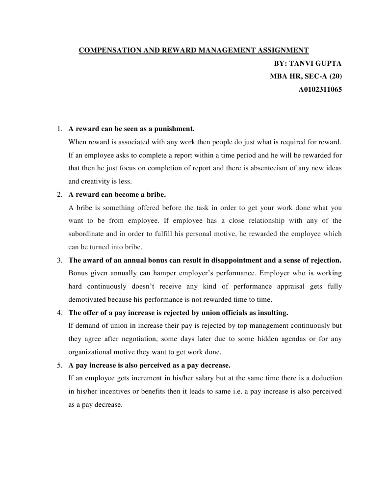 Compensation and Reward Management Assignment | PDF | Career & Growth ...