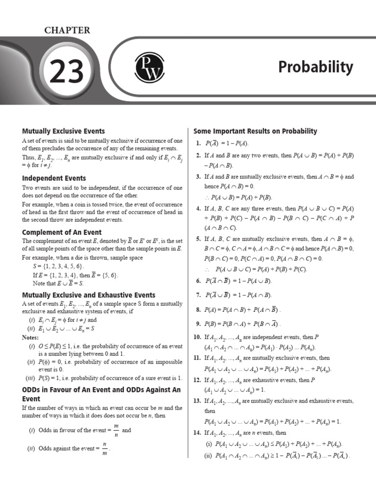 Probability Short Notes | PDF | Probability | Chess Theory