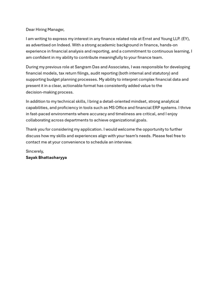 EY Cover Letter | PDF