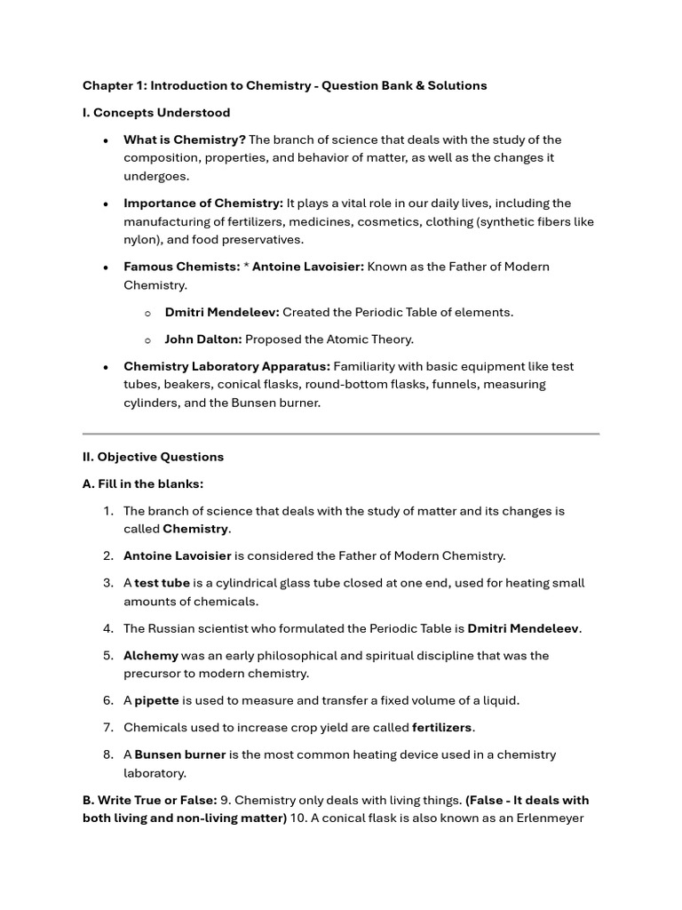 Chapters 1_Introduction to Chemistry | PDF | Chemistry | Glasses
