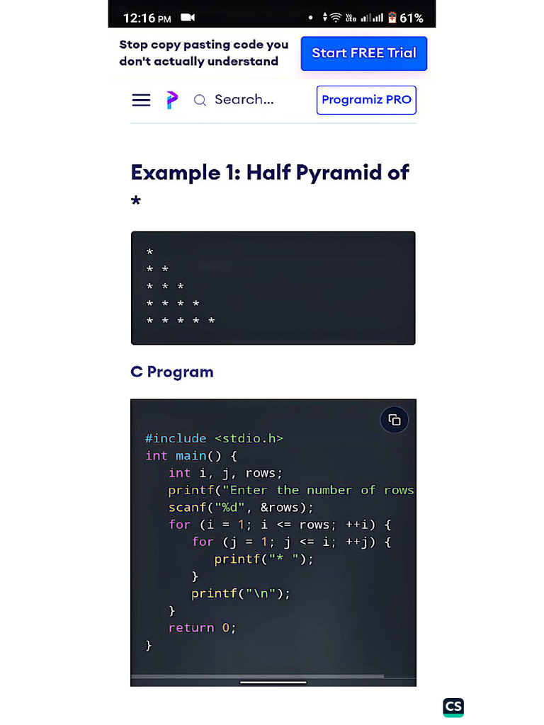 C Programming Pyramid | PDF