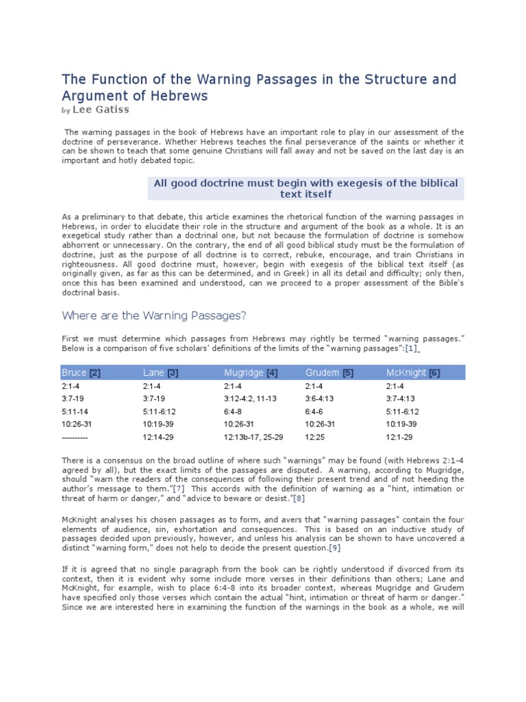 The Function of The Warning Passages in The Structure and Argument of ...