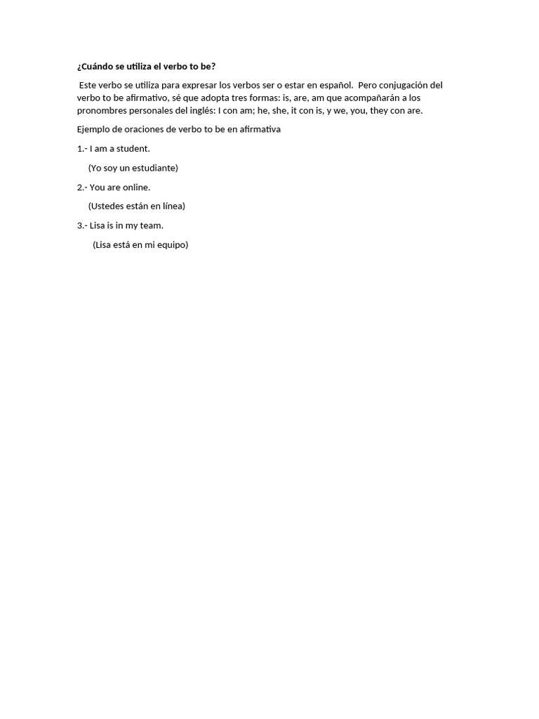 Cuándo Se Utiliza El Verbo To Be | PDF