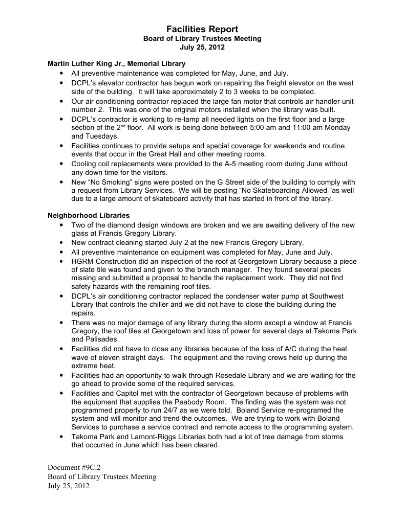 Library Facilities Maintenance Update | PDF