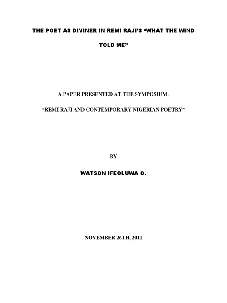 Remi Raji: The Poet as Diviner | PDF | Nigeria | Poetry