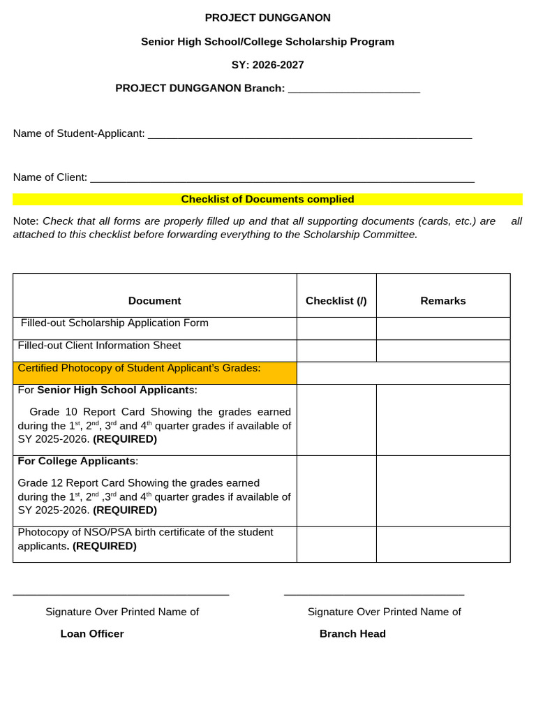 Checklist of Required Documents With Shs | PDF