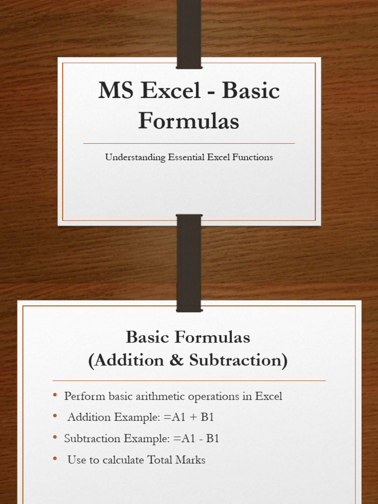 Excel Basic Formulas Presentation | PDF