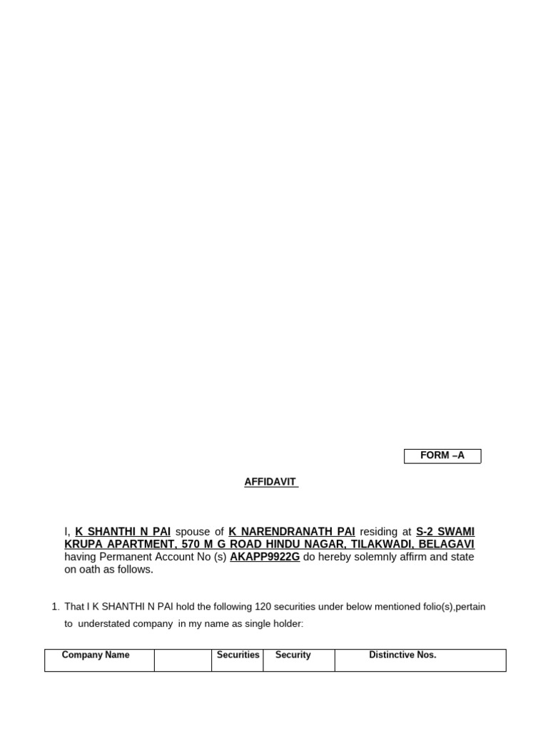 Form-A (Affidavit) & Form-B (Indemnity) | PDF