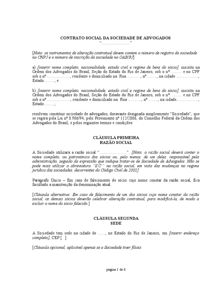 Modelo de Contrato Social Atualizado | PDF | Advogado | Arbitragem