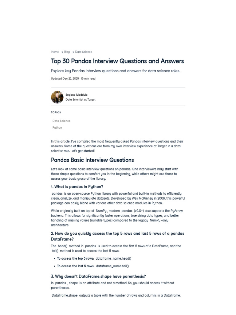 Top 30 Pandas Interview Questions and Answers - DataCamp | PDF ...
